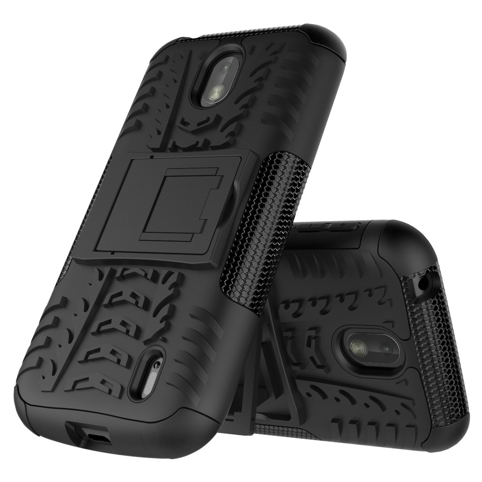 Dual Layer Rugged Shockproof Case for Nokia 1 (Black)